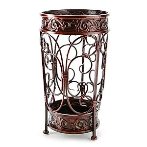 Brelso Super Quality Umbrella Stand, Umbrella Holder, Antique Look Metal, Entry Hallway Décor, Round Style, w/Removable Drip Tray. (Red-Brown)
