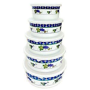 Melamine Bowl 5 Pcs set - serving bowls with lids Bowl Set for Soup Cereal Rice Noodles Salad, Dishwasher-Safe