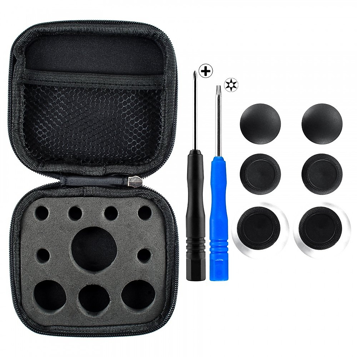eXtremeRate 8 in 1 Metal Magnetic Black Thumbsticks Analogue Joysticks Replacement Repair Kits for Xbox One S X Elite PS4 Slim Pro Controller with T8H Cross Screwdrivers