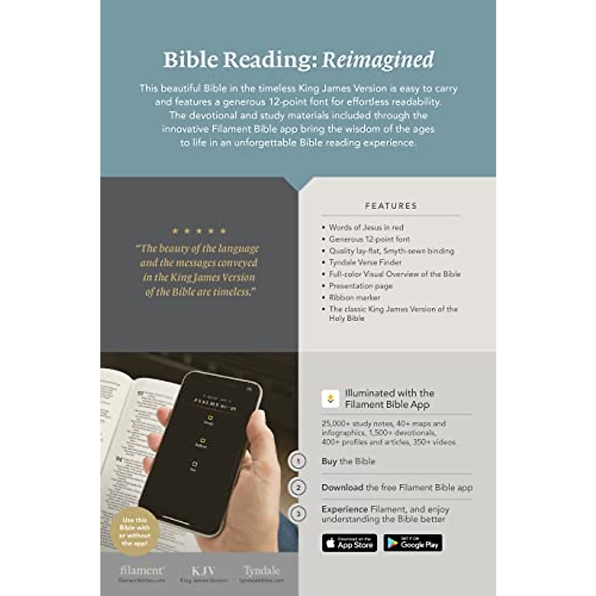 KJV Personal Size Giant Print Bible, Filament Enabled (LeatherLike, Floral Leaf Teal, Indexed, Red Letter)