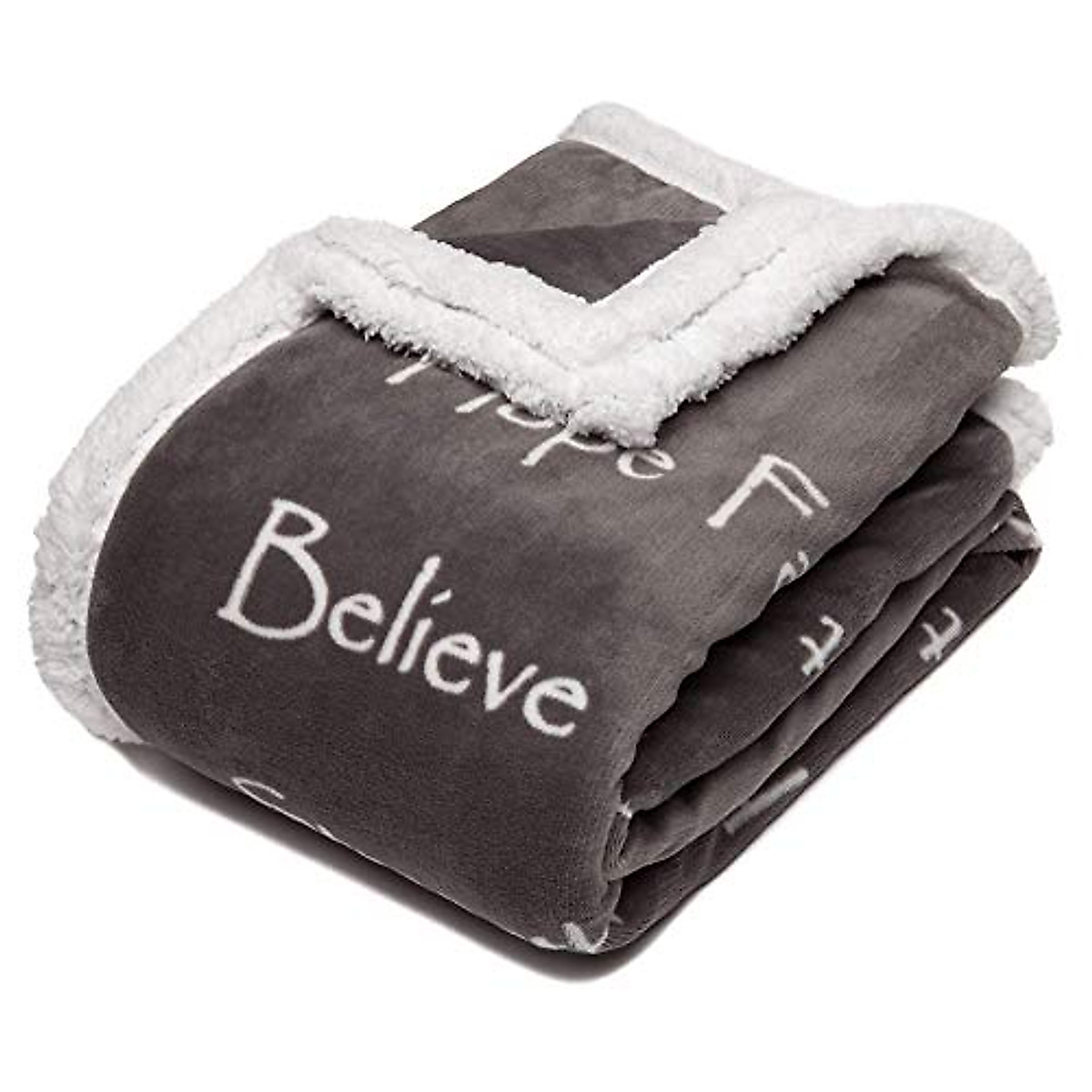 Chanasya Love and Joy Inspiring Gift Throw Blanket - Cozy, Warm and Fluffy Sherpa - Perfect Caring, Uplifting, Thoughtful, Personalized Gift for Blessings, Peace and Prayer (65x50 inches) Gray
