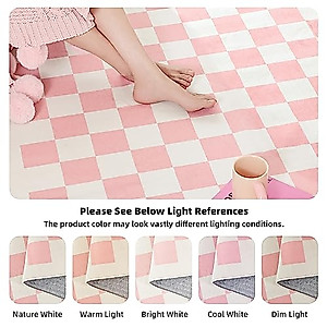 TRUEDAYS Area Rug 5x7 Modern Pink Checkered Rug for Living Room and Bedroom Soft Washable Rug with Non-Slip Backing, Soft Low Pile Checkboard Area Rug Carpet for Indoor Use