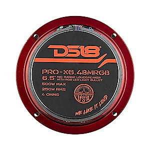 DS18 PRO-X6.4BMRGB Loudspeaker with RGB Light Bullet - 6.5", Midrange, 500W Max, 250W RMS, 4 Ohms - Premium Quality Audio Door Speakers for Car or Truck Stereo Sound System (1 Speaker)