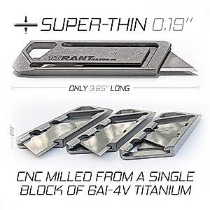 Exceed Designs TIRANT RAZOR-M 3.0 MagLock Micro Slide Utility Knife & Pry Bar (Stonewashed + Silver Magnets) 6Al-4V Titanium Pocket Knife, EDC Tool, Box Cutter