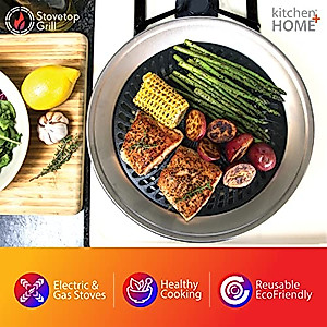 Kitchen + Home Stove Top Smokeless Grill Indoor BBQ, Stainless Steel with Double Coated Non Stick Surface