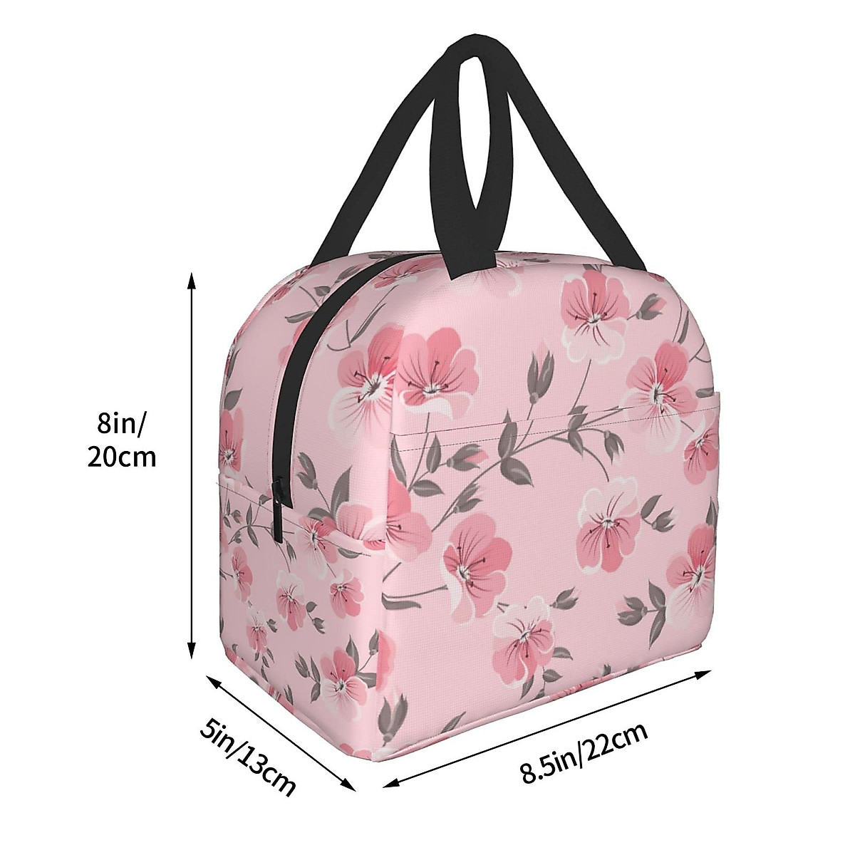 Ucsaxue Cute Blooming Flower On Pink Lunch Box Reusable Lunch Bag Work Bento Cooler Reusable Tote Picnic Boxes Insulated Container Shopping Bags For Adult Women Men