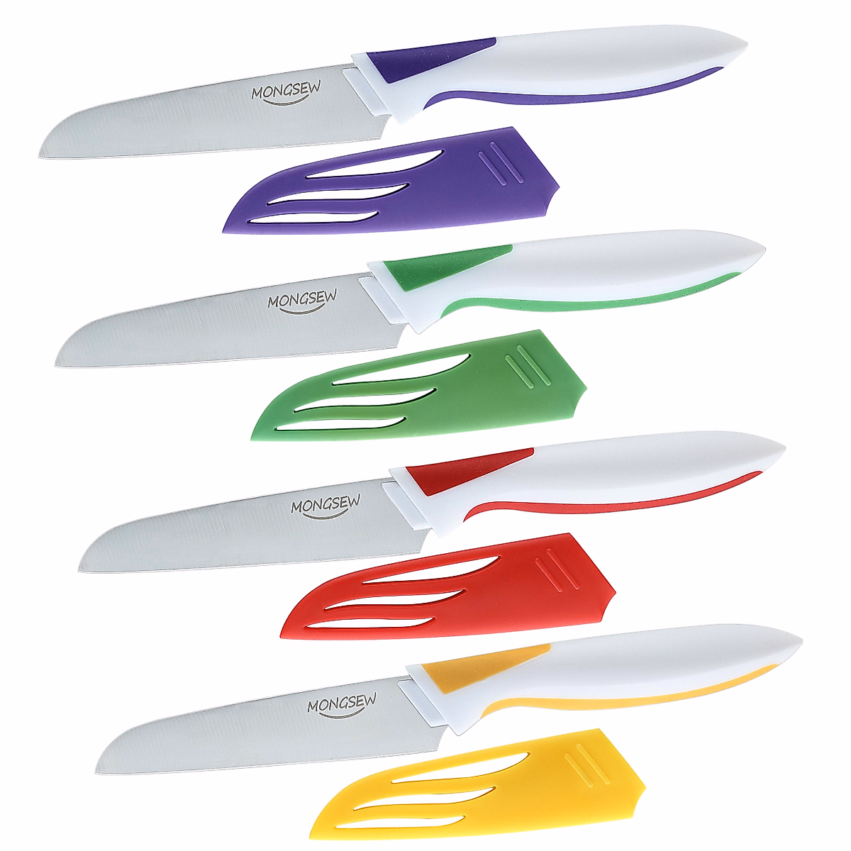 MONGSEW 8 PCS Paring Knives, 4 PCS Paring Knife and 4 PCS Knife Sheath, 4inch fruit and vegetable knife, Stylish Paring Knife Set, German Stainless Steel, Latest Rubber+PP Ergonomic Handle