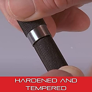 Starrett Steel Center Punch with Round Shank and Knurled Finger Grip - Hardened and Tempered, 4" (100mm) Length, 1/8" (3mm) Diameter Tapered Point