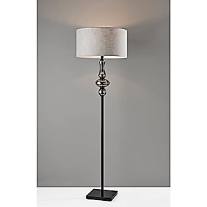 Adesso 1554-01 Natalie Floor Lamp, 65.5 in, 100W, Black/Smoked Glass, 1 Floor Lamp