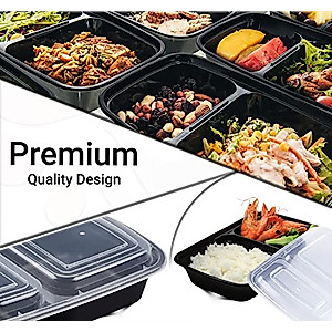 Neez 28 Oz Pack of 10-2 Compartment Meal Prep Containers with Lids - Food Storage Bento Box BPA Free - Reusable, Disposable, Microwavable & Stackable - Plastic