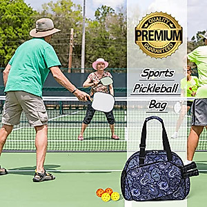 Boulder Bee | Premium Pickleball Bags | PickleBall Tote Bag for Women | Women’s Hand/Shoulder Gym Bag w Water Bottle Holder | With Racquet/Paddle Holder (Blue cashew flower)