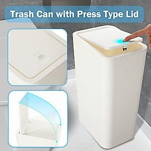 SHPMXUPW 3 Pack Bathroom Small Trash Can with Lid,10L / 2.6 Gallon Slim Garbage Bin Wastebasket with Pop-Up Lid for Bedroom, Office, Kitchen, Craft Room, Fits Under Desk/Cabinet/Sink