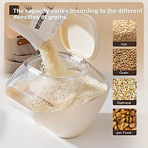 LivLab Mker Rice Container With Lid 10 Lbs Cereal Containers Storage with Lids Airtight, Pet Food Container, BPA Free, For Pet Food Kitchen Pantry Organization, Cream Color