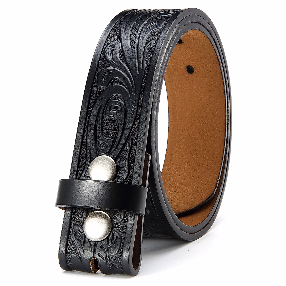 Ssumday Western Cowboy Black Style Belts for Men Women Female Girl Ladies Cowgirl Belt Jeans Pants without Buckle(NZYHBK-S)