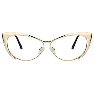 Zeelool Women's Oversized Stylish Metal Browline Cat Eye Glasses Ellen VFM0176-02 Gold