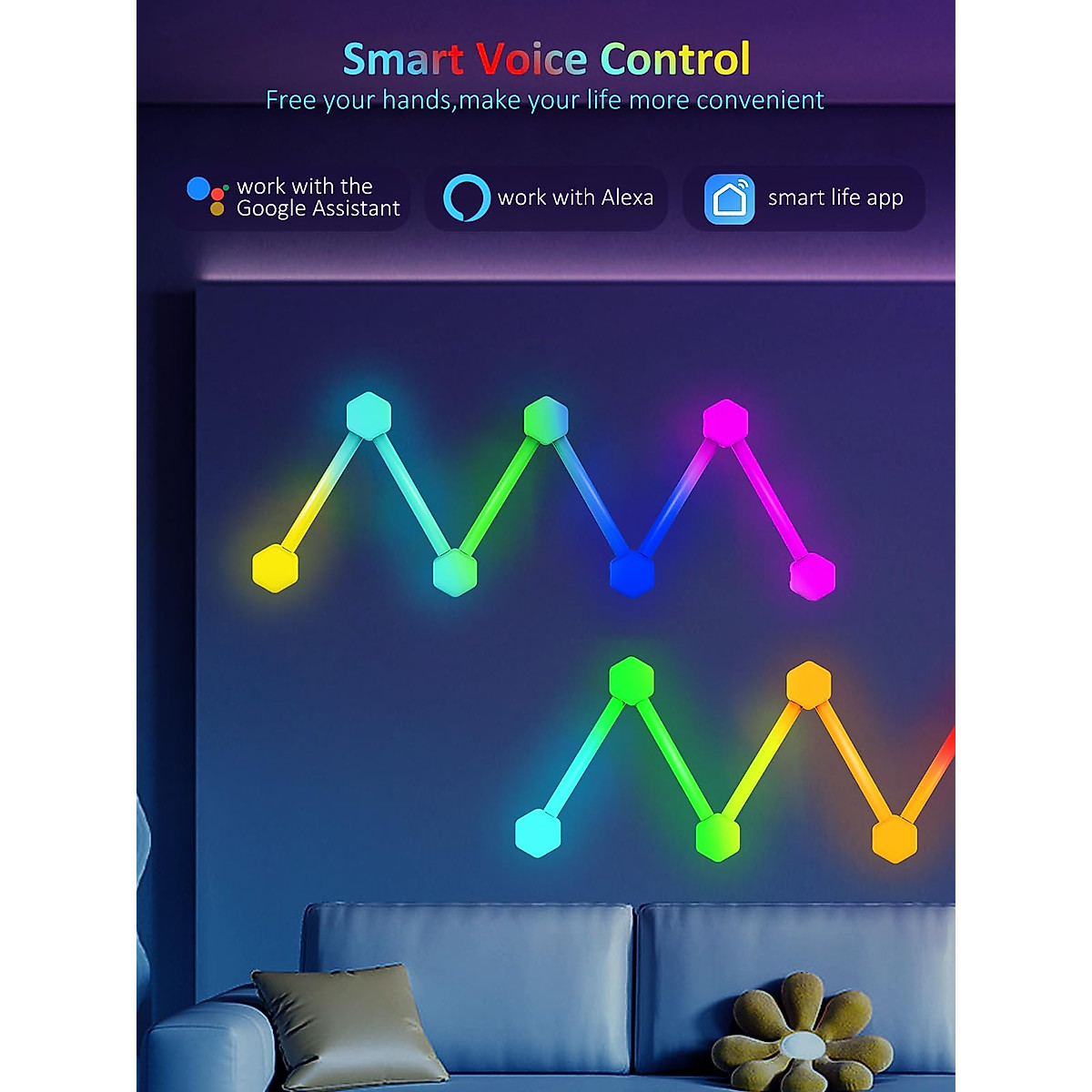 YSJ 14pack LED Wall Light, RGB Wall Lights, Hexagon Wall Light DIY Geometry Splicing Gaming Lights, Smart Glide Lively Light Bars for Gaming Room Decor and Streaming, Creative Lights with Music Sync