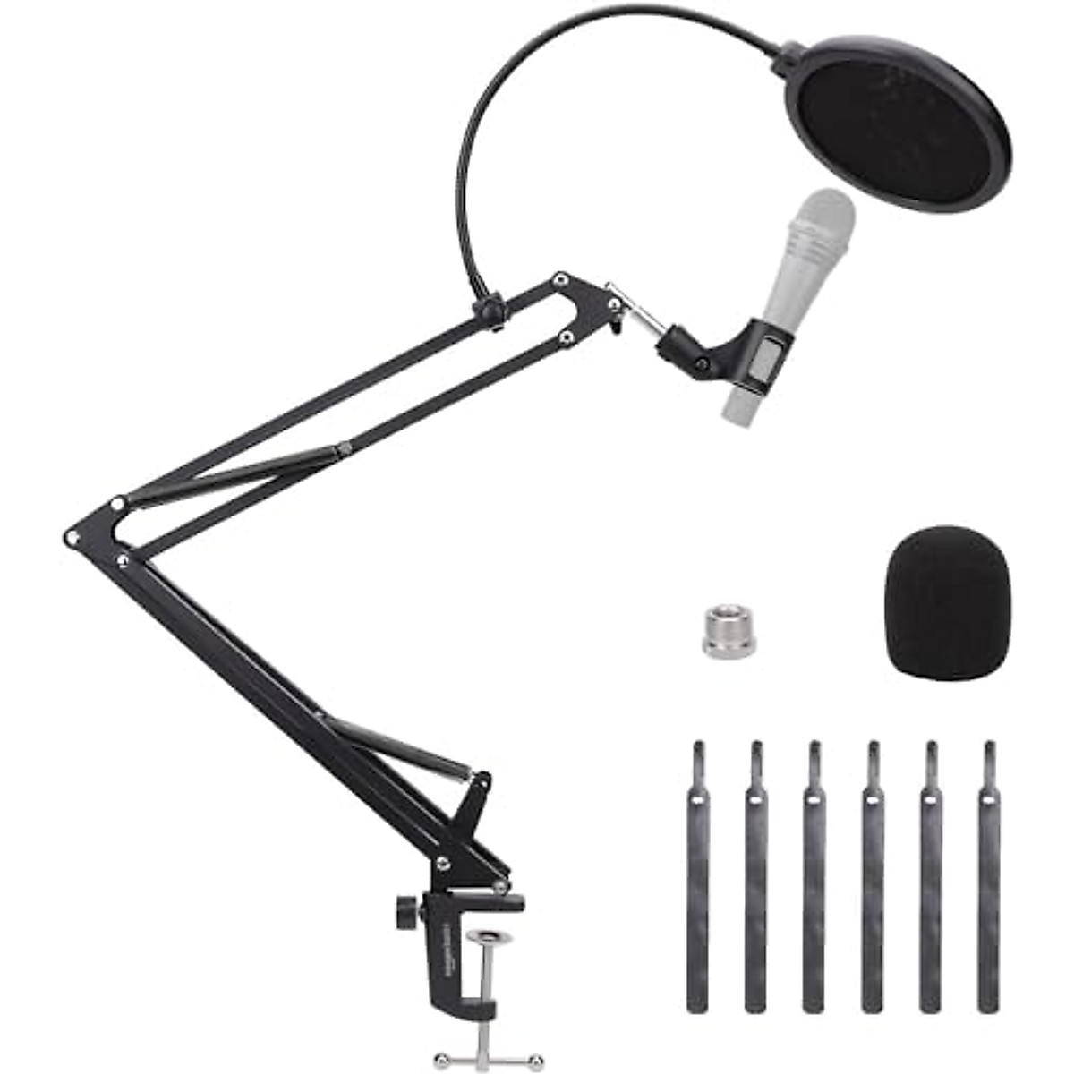 Amazon Basics Heavy-Duty Microphone Desk Arm Stand All-in-One Kit, with Adjustable Boom, Pop Filter, and Windscreen, for Blue Yeti, Snowball, Shure, Audio-Technica, and other Mics - 14 inch