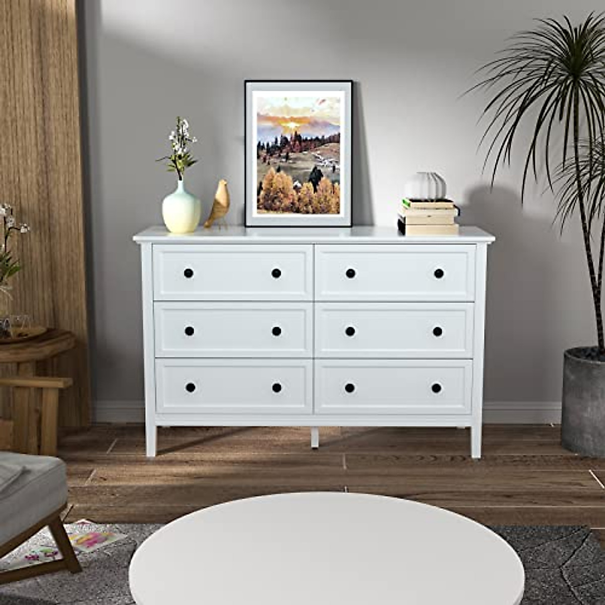 CARPETNAL White Dresser, Modern Dresser for Bedroom, 6 Drawer Double Dresser with Metal Handles, Dresser for Hallway, Entryway