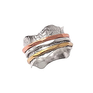 Star Design 925 Sterling Silver Three Tone Spinner Ring, Meditation Ring, Silver Spinner Ring (6)