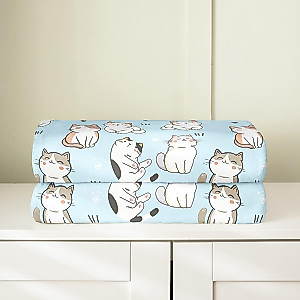 Erosebridal Cat Fleece Blanket Twin, Kawaii Garfield Cat Fuzzy Blanket for Kids Boys Girls, Paw Print Love Heart Throw Blanket, Cartoon Animals Soft Flannel Blanket, Blue