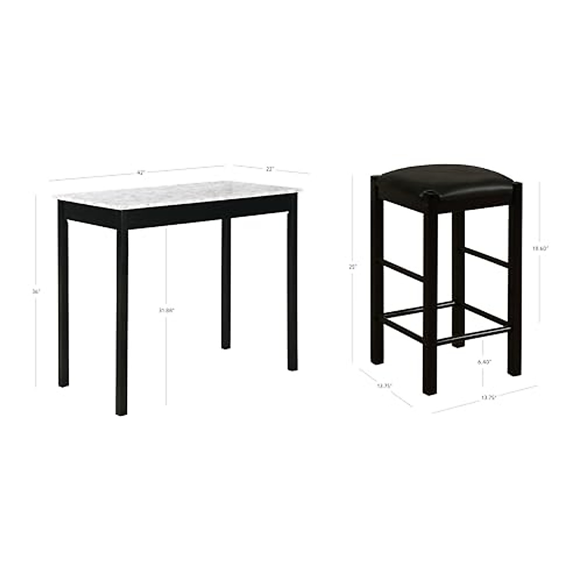 Space Saving Design, Black Finish, Faux Leather Seats, 36 Inch Counter Height Table