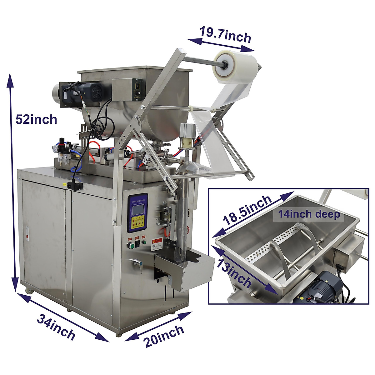 PreAsion Automatic Liquid Paste Filling Packaging Sealing Machine 10-100ml with Mix Hopper for Vinegar Sauce Salsa Sauce Stainless Steel Three Sides Sealing 3inch Wide