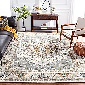 SAFAVIEH Heritage Collection Area Rug - 8' x 10', Ivory & Light Blue, Handmade Traditional Oriental Wool Handmade Wool, Ideal for High Traffic Areas in Living Room, Bedroom (HG625L)