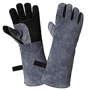 Bessteven 14in Leathe Welding Gloves 932℉/500℃ BBQ Gloves Fireproof Heat Proof for Oven Barbecue Cooking Wood Stove Pot Holder Campfire Soldering Welder Gifts for Men Women
