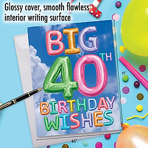 The Best Card Company - 40th Happy Birthday Card Jumbo (8.5 x 11 Inch) 40 Years of Celebration, Group Notecard with Envelope - Inflated Messages Milestones 40 (Not Actual Balloons) J5651BMBG-US