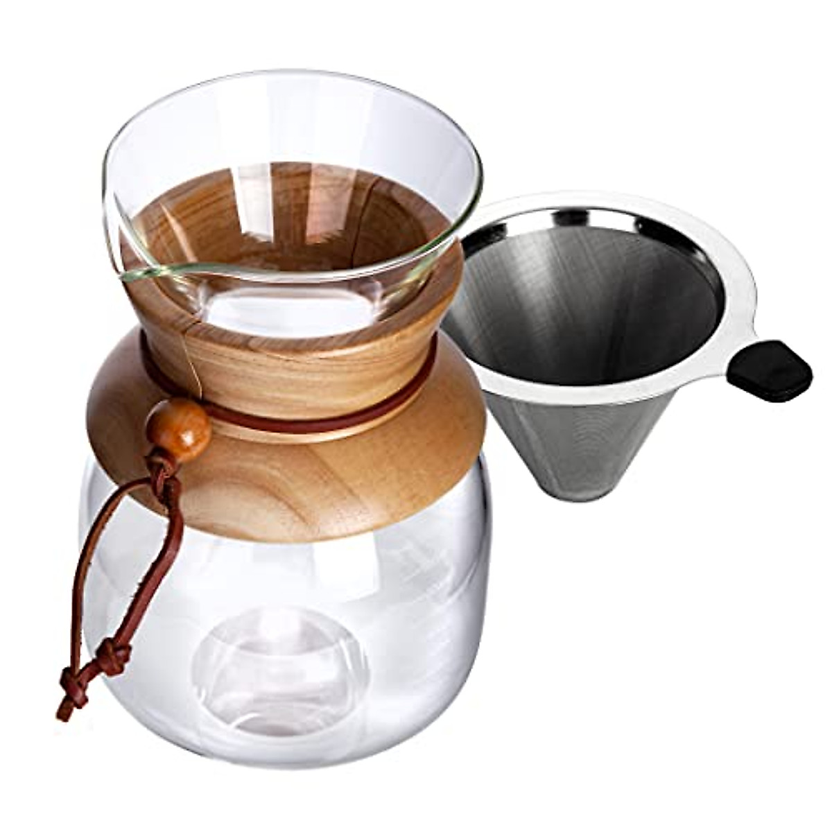 AGOGO Pour Over Coffeemaker Dripper with 304 Stainless Steel Filters Carafe High Capacity 10 Cup