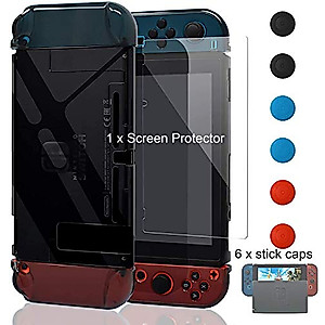 Dockable Case Compatible with Switch Console and Joy-Con Controller, Patterned ( Drawing of ginkgo leaf on grunge textures ) Protective Case Cover with Tempered Glass Screen