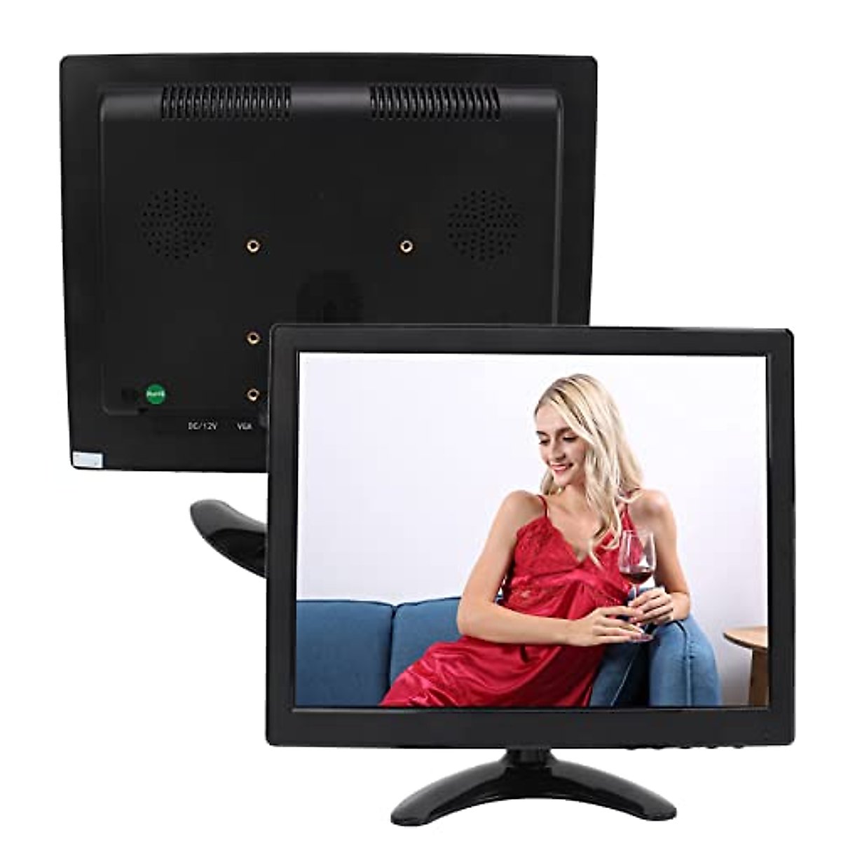 Akozon 12.1in TFT LED, 12.1in TFT LED Monitor with VGA HD Multimedia AV BNC USB DC Input Port Portable HD Color Screen Display with Speaker Remote Control 100‑240V(US Plug)