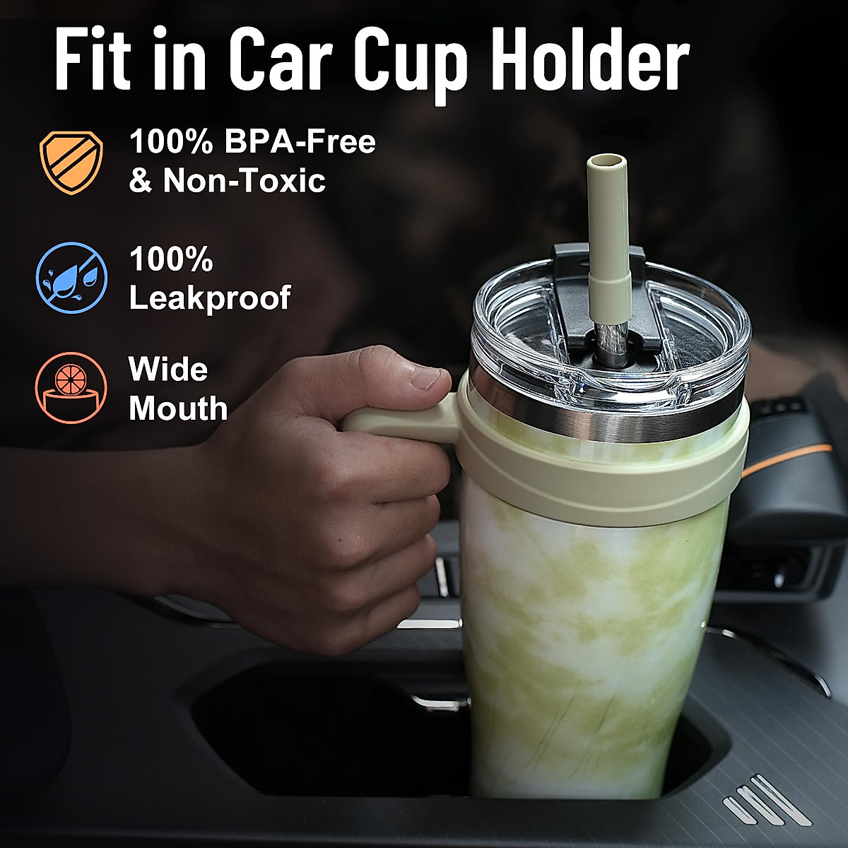 Zukro 50 oz Tumbler With Handle and Straw, Large Leak Proof Vacuum Insulated Double Wall Stainless Steel Cup with 2-in-1 Screw Lid, No Sweat, Travel Mug Fit in Cup Holder, Keeps Drinks Cold 30 Hours