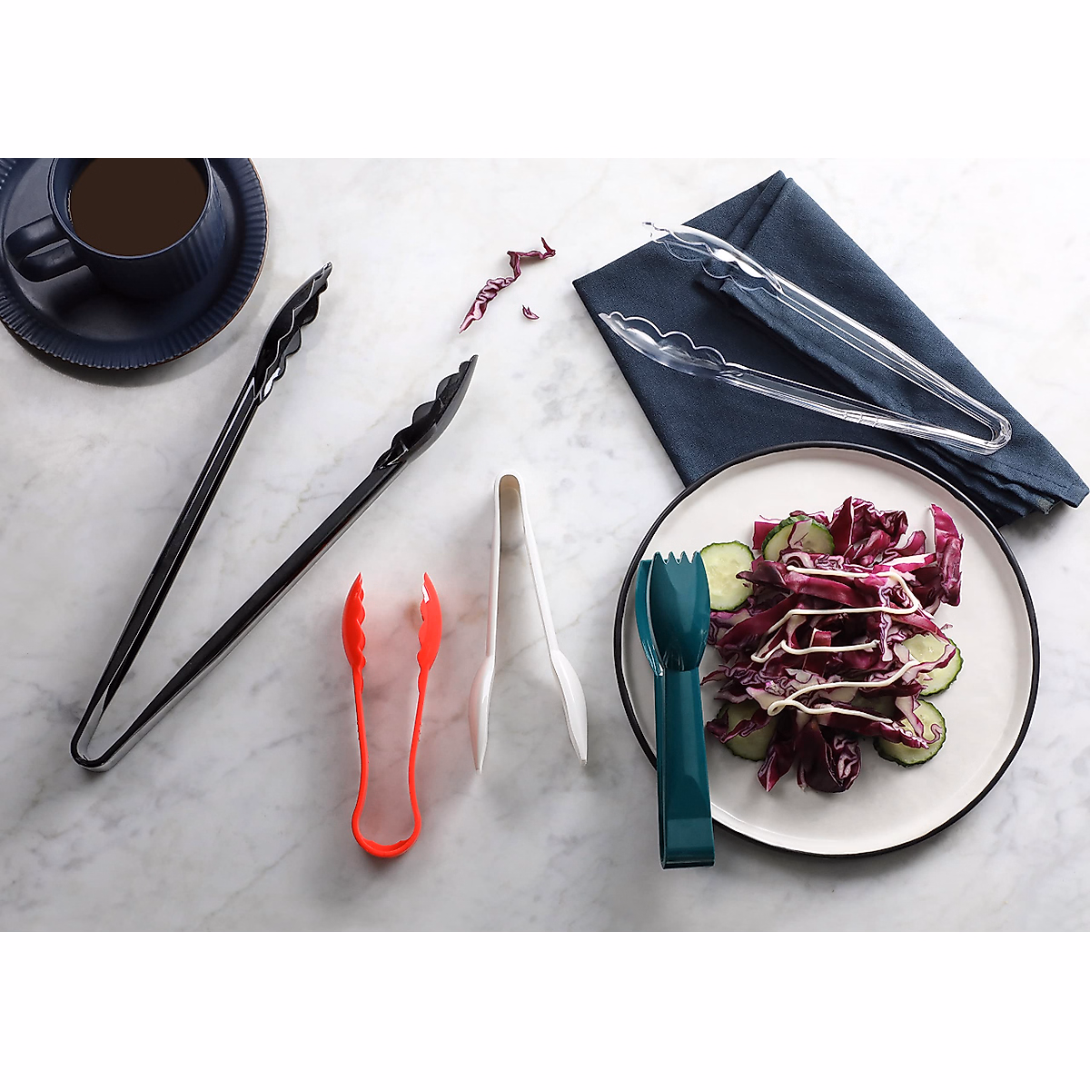 New Star Foodservice 35629 Utility Tong, High Heat Plastic, Scalloped, 9 inch, Set of 12, Beige