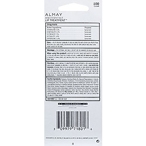 Almay Lip Treatment, Age Essentials, Spf 30, Hypoallergenic, Fragrance Free,100 Clear, 0.24 Oz