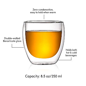 VAHDAM, Double Walled Glass Tea Cup (8.5oz/250ml Capacity) Lead-Free Borosilicate Glass, BPA Free | Double Walled Coffee Mug