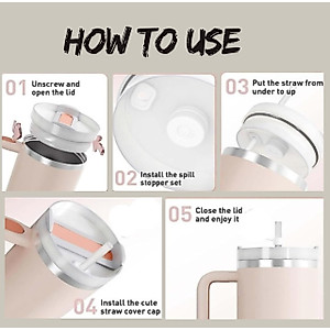 40 oz tumbler with handle and straw | Leak Proof,Insulated, Reusable Travel Coffee Mug Stainless Steel | Includes Tumbler Accessories Straw Cover Silicone Boot Easter Gift (Moon, 40oz)