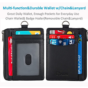 UTreers Chain Wallet Men Minimalist RFID Wallet Biker Trucker Travel Badge Holder Zipper