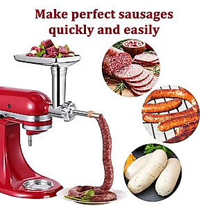Metal Food Grinder Attachment for KitchenAid Stand Mixers Includes Sausage Stuffer Tubes,Durable Meat Grinder Food Processor Attachment for kitchenAid,with a Wealth of Accessories