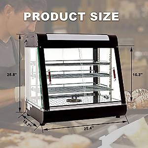 26'' Food Warmer Display Hot Food Countertop Case Commercial Buffet Restaurant Heated Cabinet 3 Tier Food Showcase for Catering Pizza Empanda Pastry Patty Warmer L26 x W19 x H25
