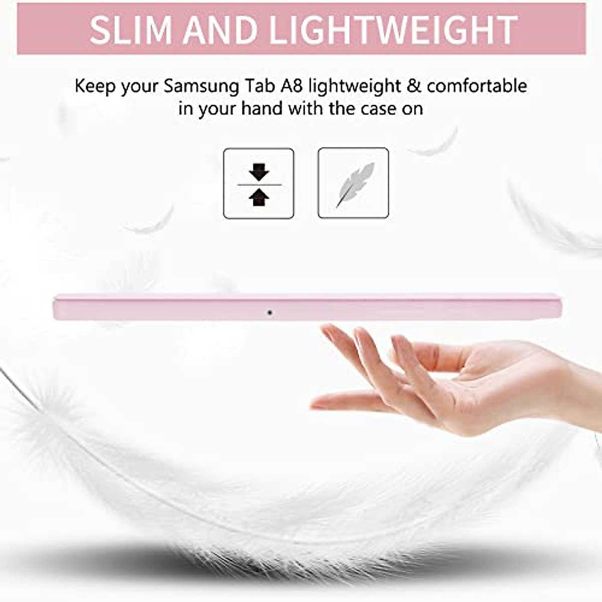 CLARKCAS Case for Samsung Galaxy Tab A8 10.5 Inch 2022 Release Model SM-X200 X205 X207,Slim Cover with Trifold Stand and Soft TPU Back for Samsung Galaxy Tab A8 (Pink)