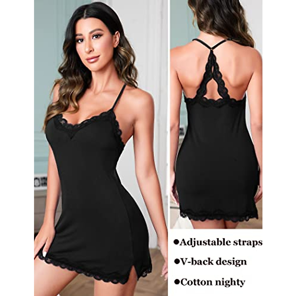 Avidlove Sexy Nightgowns for Women Chemise Lingerie Night Gown Womens Sleepwear Negligee Nightie for Women (Black，M)