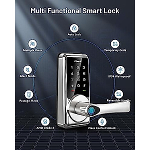 Smart Door Lock for Front Door, Zowill 7-in-1 Fingerprint Deadbolt with App Control, Keyless Entry Door Lock with Handle, Biometric, Auto Lock, Easy Installation, for Home, Office and Airbnb
