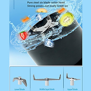 Sport Portable Blender, 2L USB C Rechargeable 4000mAh Cordless Personal Blender with Direct Drinking Lid and 6 Stainless Steel Blade for Shakes Juice, Travel Blender for Anywhere (Black)