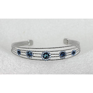 Faship Gorgeous Navy Blue Crystal Art Deco Floral Cuff Bracelet - Navy Blue