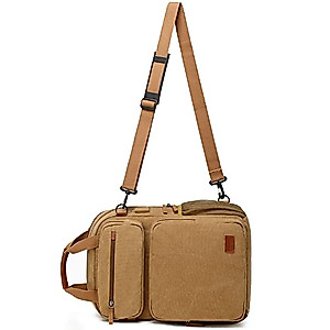 NOHCLIE Canvas Vintage Backpack Convertible Messenger Bag with USB Charging Port- for School Hiking Travel 15.6'' Laptop (Medium, Brown)