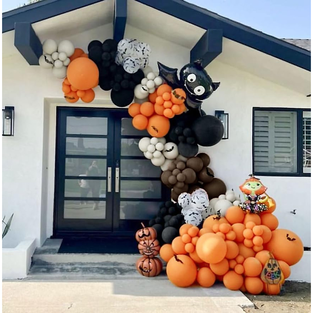 Beaumode Halloween Balloon arch with Pumpkin Bat Ghost Foil Balloons Black Orange Sand White Balloon 142pcsfor Kids Halloween Spooky Costume Party Decorations (Orange Black)