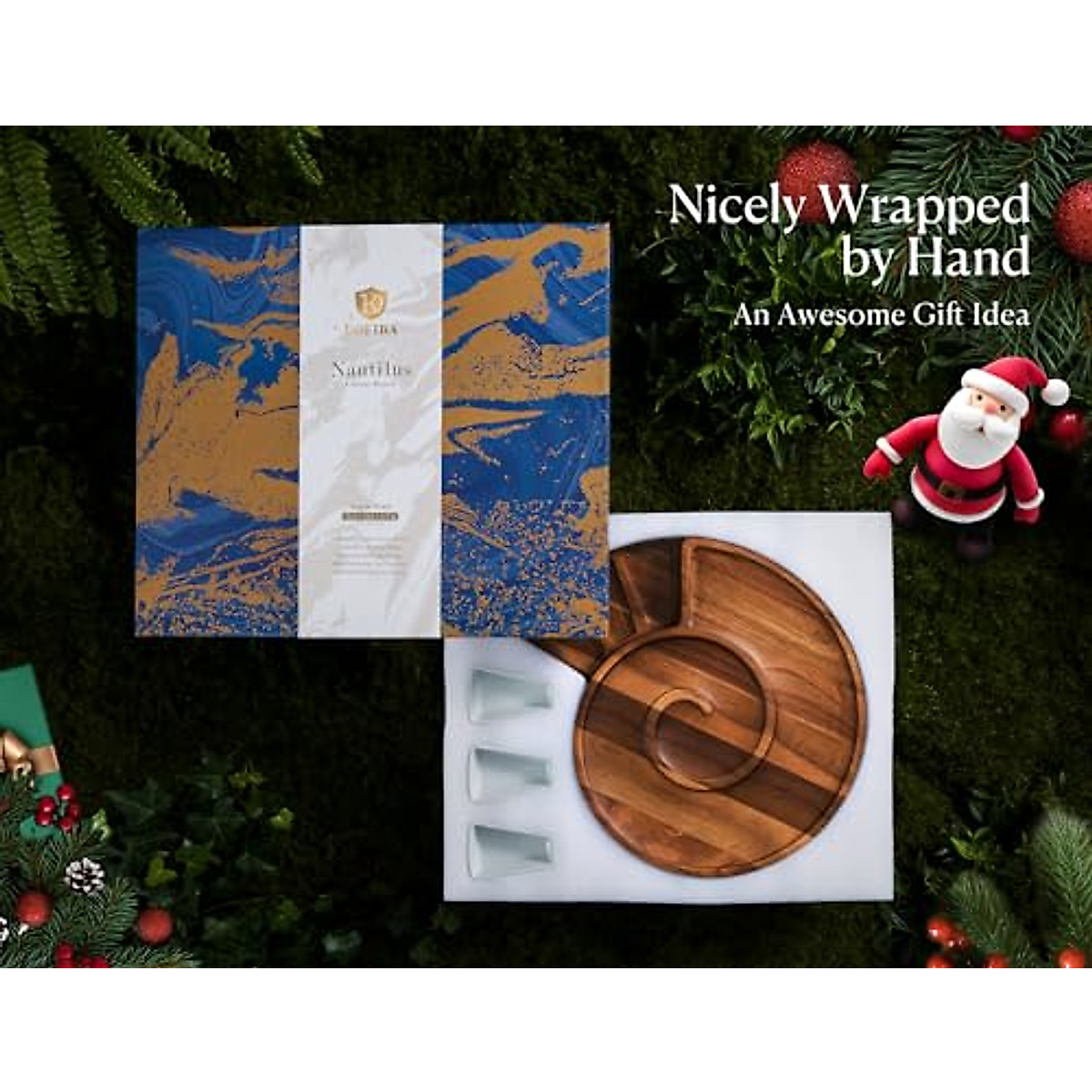 Dofira Nautilus Cheese Board and 4 Knife Set, Acacia Wood Large Round Charcuterie Board Kit with Slate Platter & Ceramic Bowls, Kitchen Gift Set for Housewarming, Bridal Shower, Wedding, Anniversary