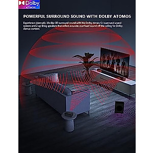 RAINEVERRY 5.1.2 Premium Sound Bar with Dolby Atmos, Surround Sound System for TV, Wireless Subwoofer, Home Theater Surround Sound System, Bluetooth 5.1, Work with 4K & HD TVs| HDMI & Optical