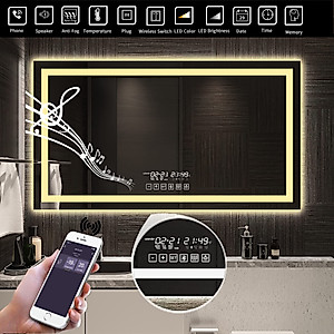 GESIPOR 60"x36" Bathroom LED Mirror with Wireless Speaker Wall Switch - Lighted Vanity Mirrors for Bathroom Wall Mounted Backlit, Dimmable Light 3000K/6000K Anti-Fog Makeup Smart Mirror (Horizontal)